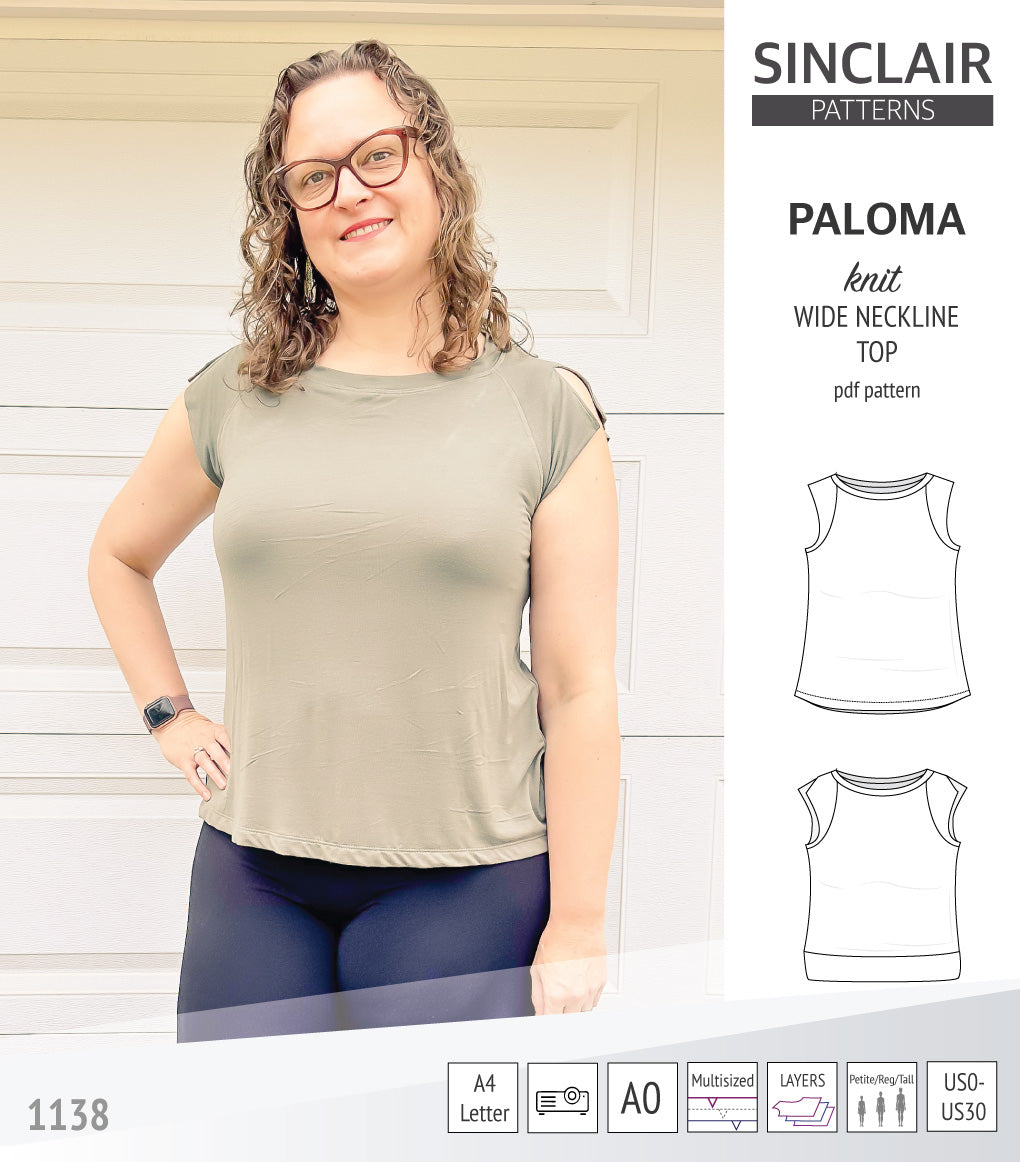 Paloma knit wide neckline tank top (PDF sewing pattern) – Sinclair Patterns