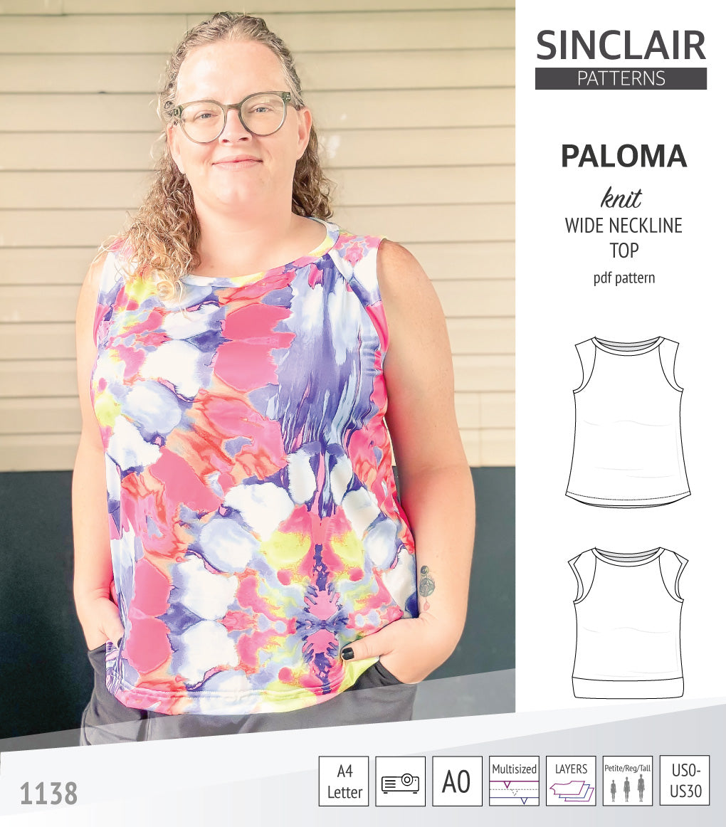 Paloma knit wide neckline tank top (PDF sewing pattern) – Sinclair Patterns