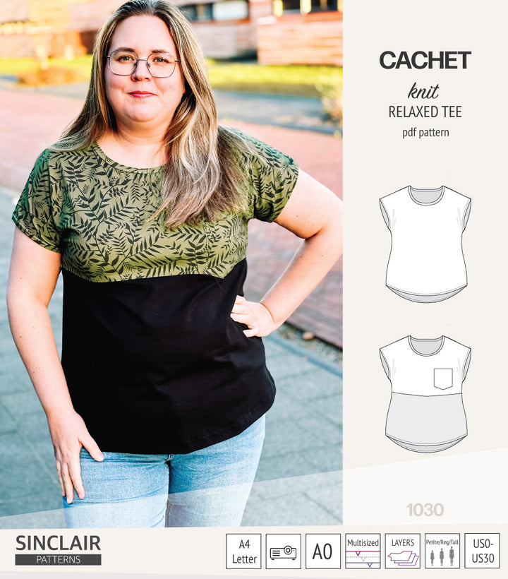 Cachet relaxed cut knit tee color blocked with a pocket (PDF ...