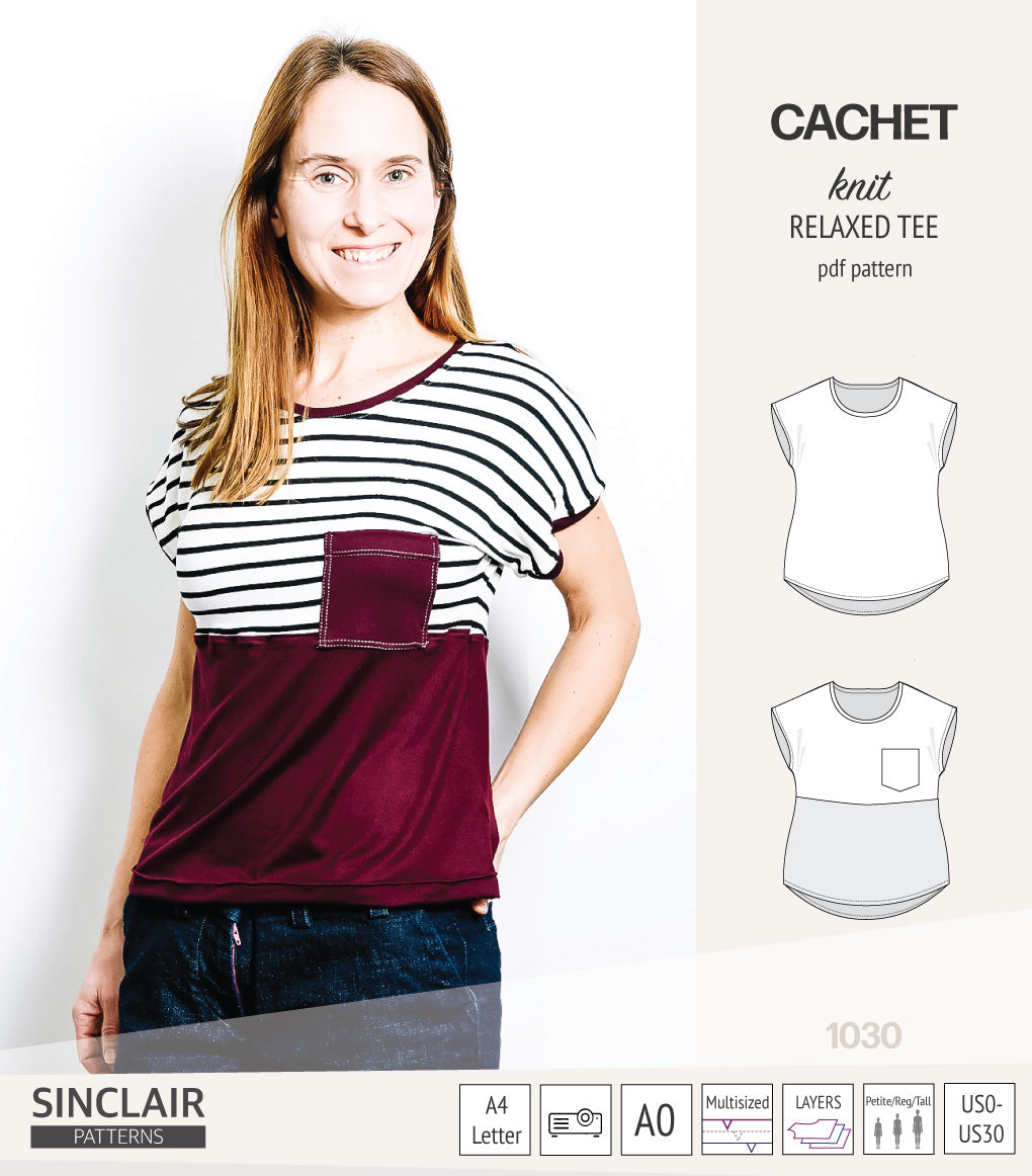 Cachet relaxed cut knit tee color blocked with a pocket (PDF ...