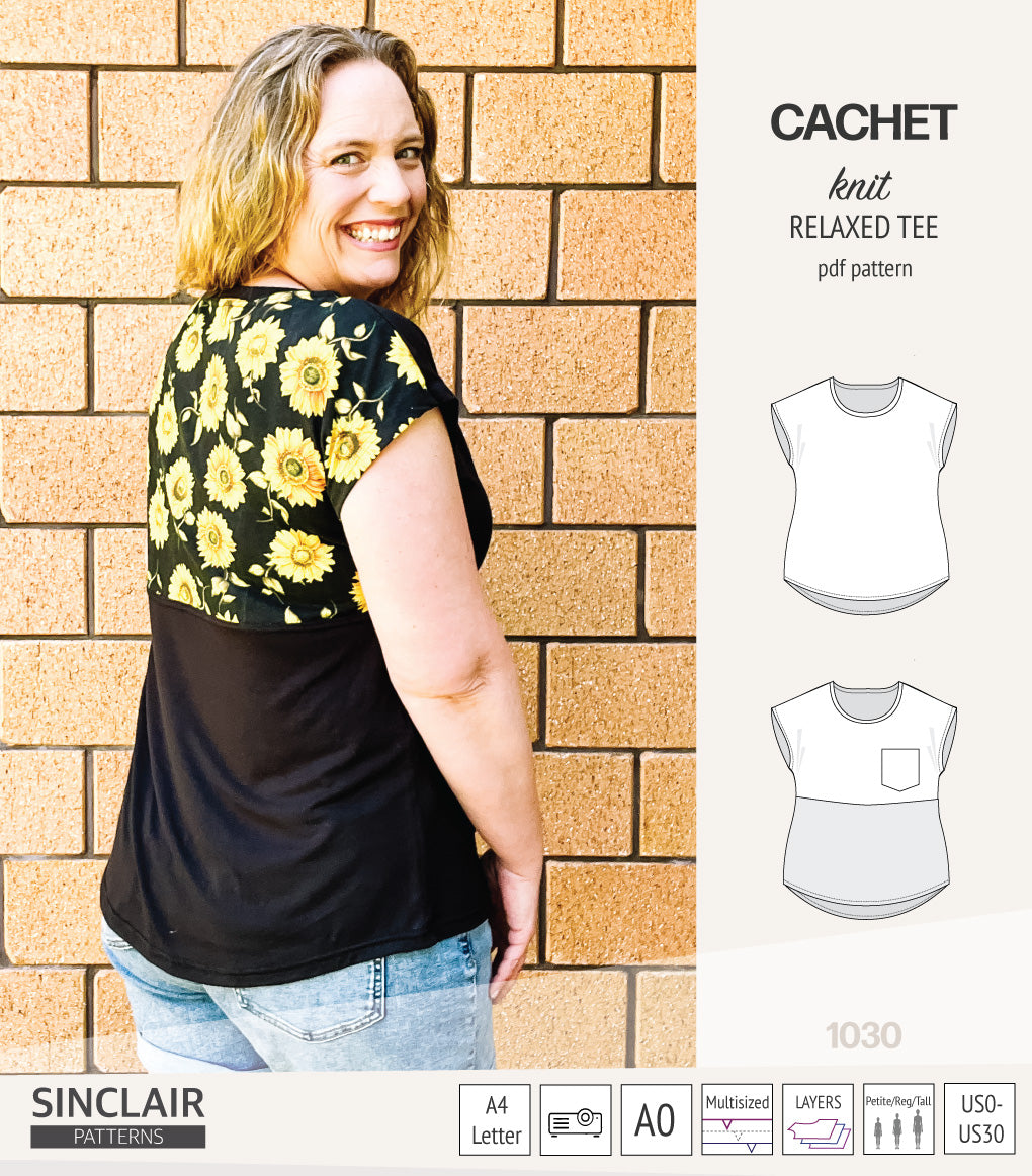 Cachet relaxed cut knit tee color blocked with a pocket (PDF ...