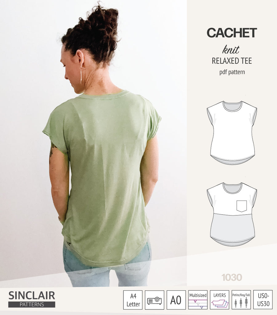 Cachet relaxed cut knit tee color blocked with a pocket (PDF ...