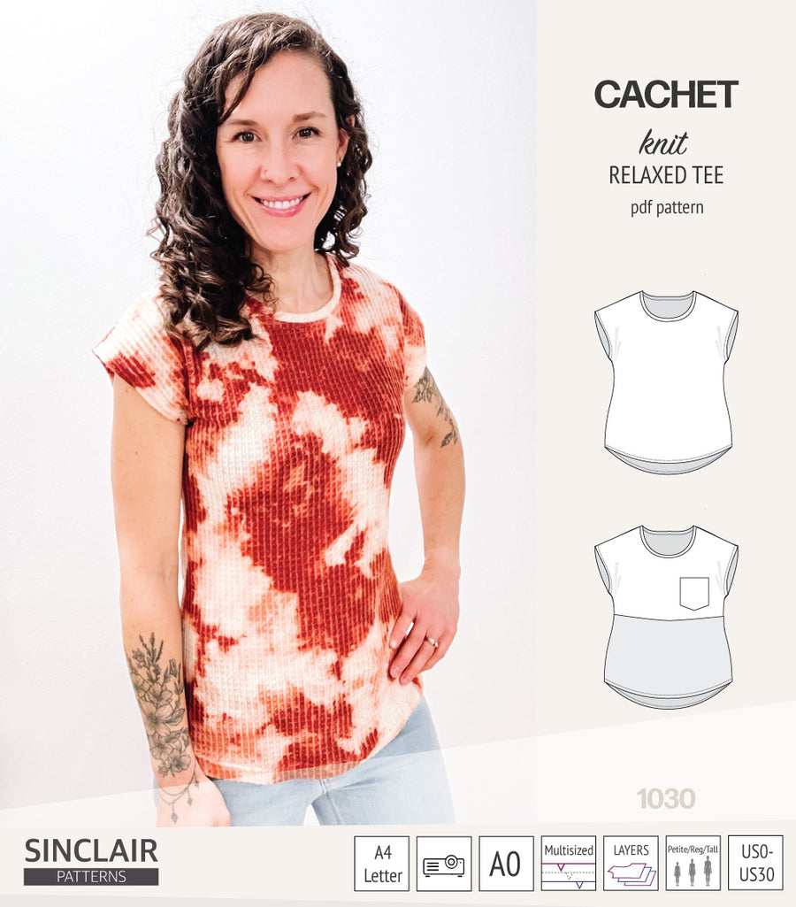 Cachet relaxed cut knit tee color blocked with a pocket (PDF ...