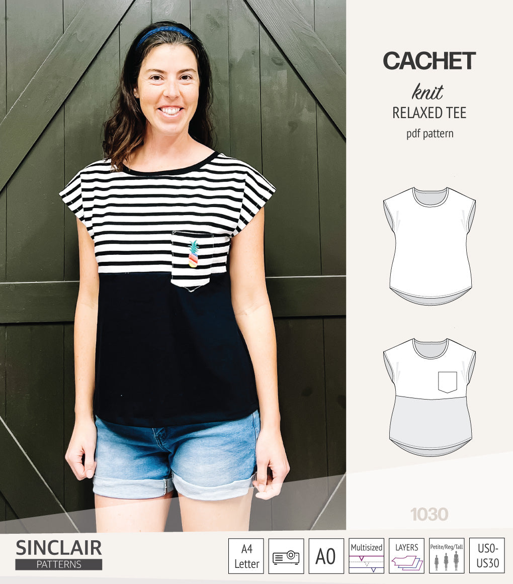 Cachet relaxed cut knit tee color blocked with a pocket (PDF ...
