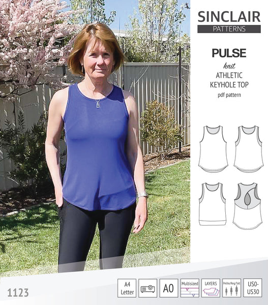 Pulse athletic knit tank top with a keyhole accent (PDF sewing pattern ...
