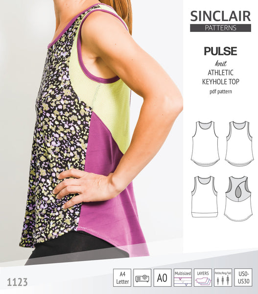 Pulse athletic knit tank top with a keyhole accent (PDF sewing pattern ...