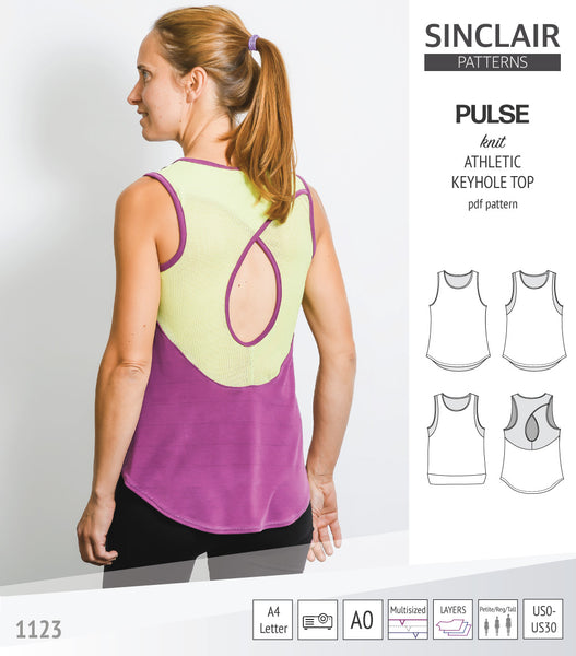 Pulse athletic knit tank top with a keyhole accent (PDF sewing pattern ...