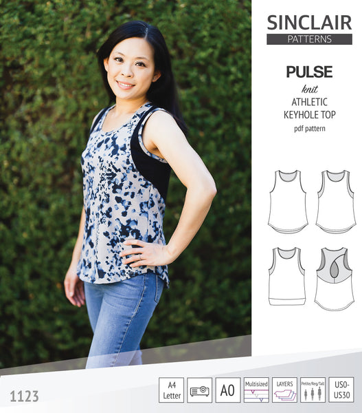 Pulse athletic knit tank top with a keyhole accent (PDF sewing pattern ...