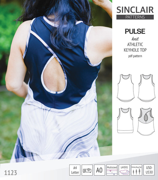 Pulse athletic knit tank top with a keyhole accent (PDF sewing pattern ...