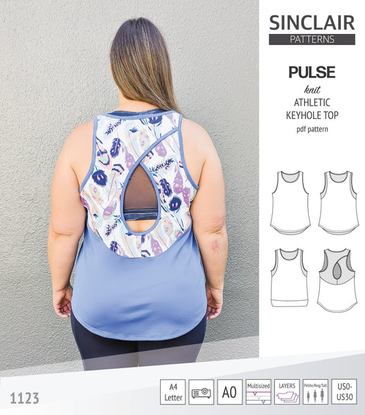 Pulse athletic knit tank top with a keyhole accent (PDF sewing pattern ...