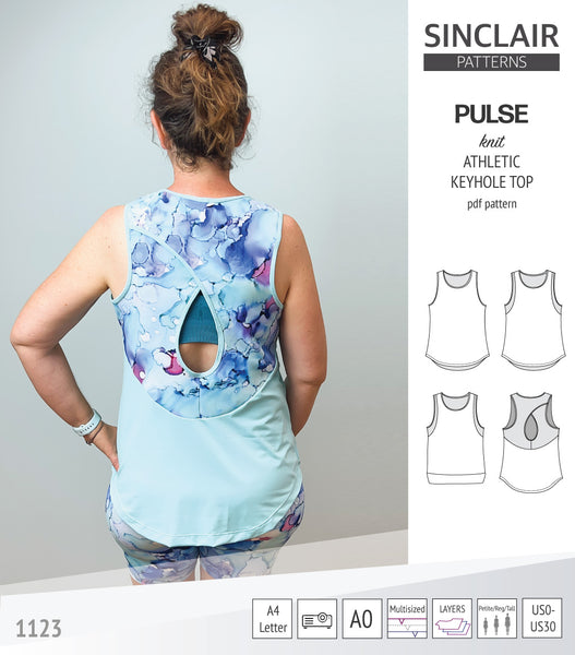 Pulse athletic knit tank top with a keyhole accent (PDF sewing pattern ...