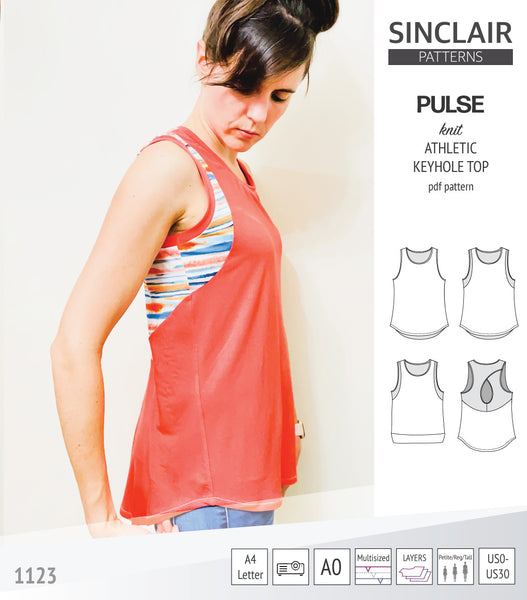 Pulse athletic knit tank top with a keyhole accent (PDF sewing pattern ...