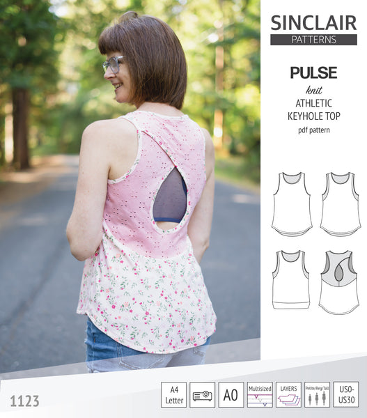 Pulse athletic knit tank top with a keyhole accent (PDF sewing pattern ...