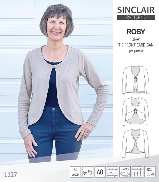Rosy tie front or loop button knit cardigan (PDF sewing pattern ...