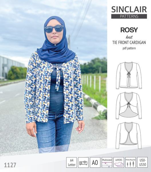 Rosy tie front or loop button knit cardigan (PDF sewing pattern ...