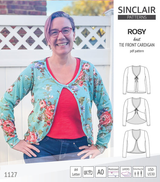 Rosy tie front or loop button knit cardigan (PDF sewing pattern ...