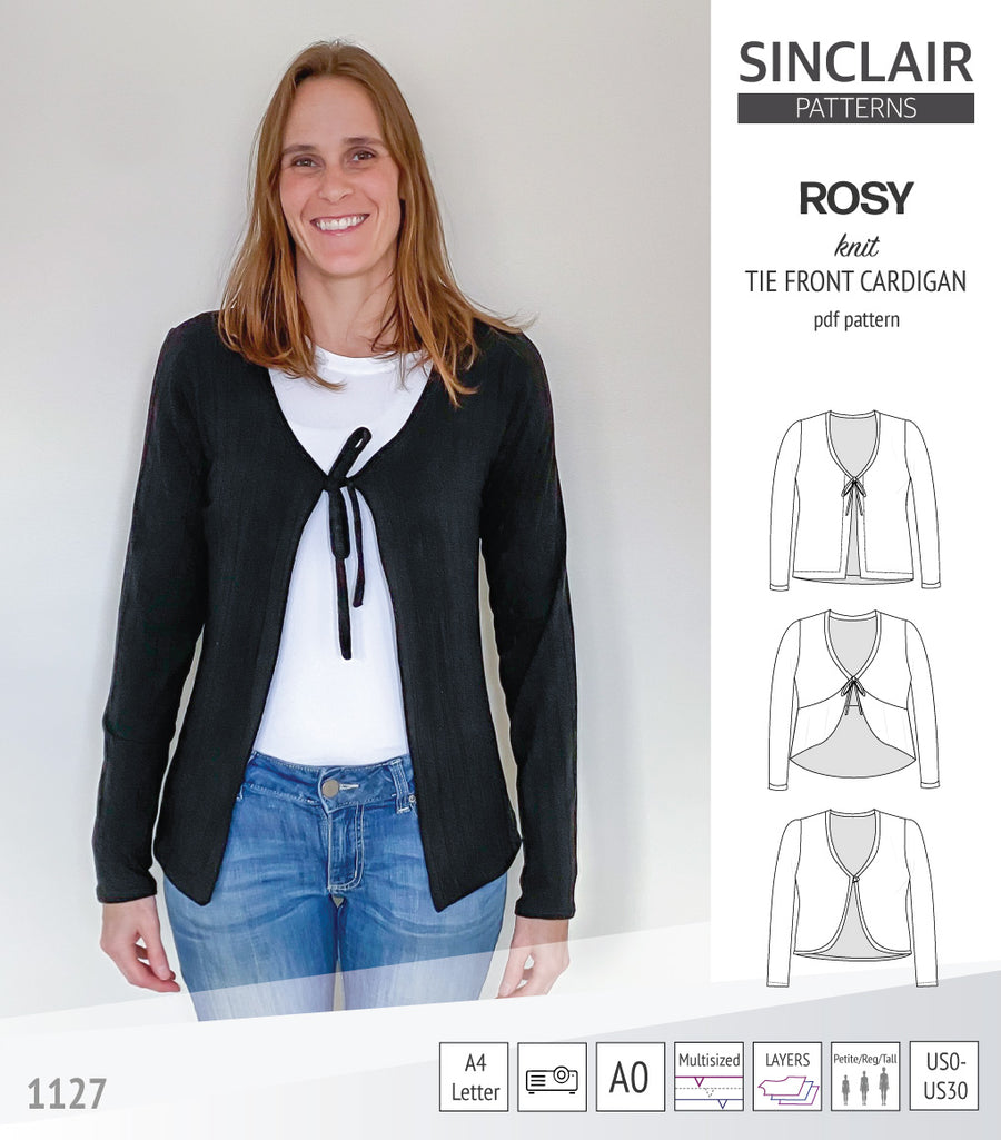 Rosy tie front or loop button knit cardigan (PDF sewing pattern ...