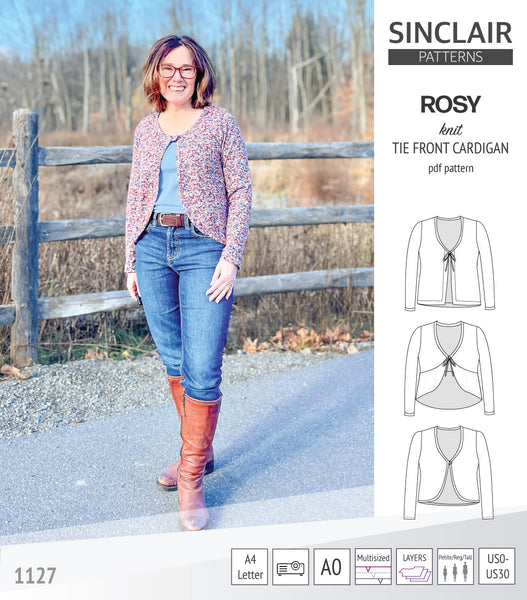 Rosy tie front or loop button knit cardigan (PDF sewing pattern ...