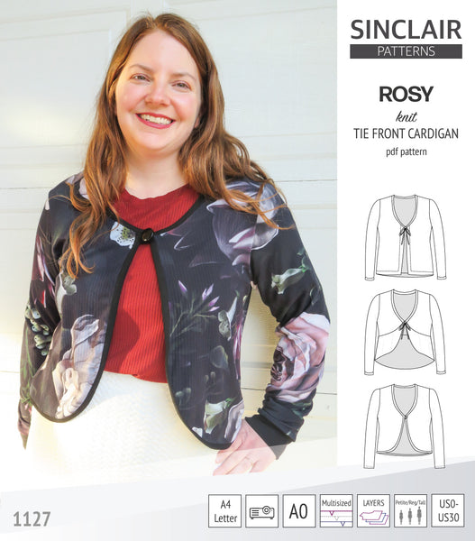 Rosy tie front or loop button knit cardigan (PDF sewing pattern ...