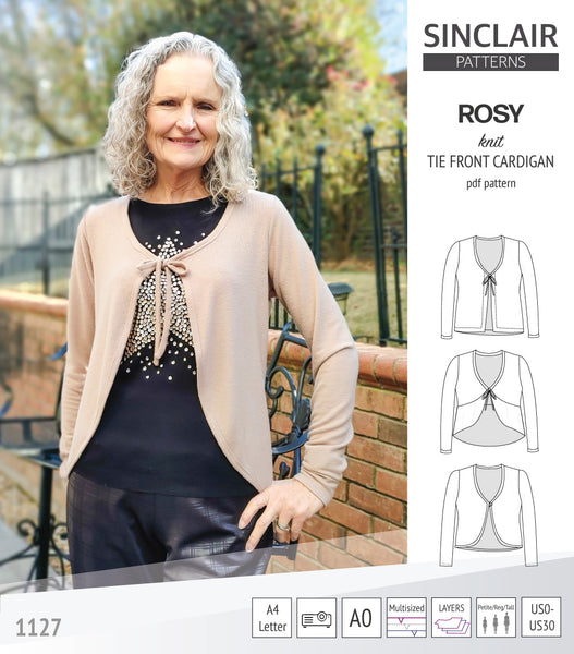 Rosy tie front or loop button knit cardigan (PDF sewing pattern ...