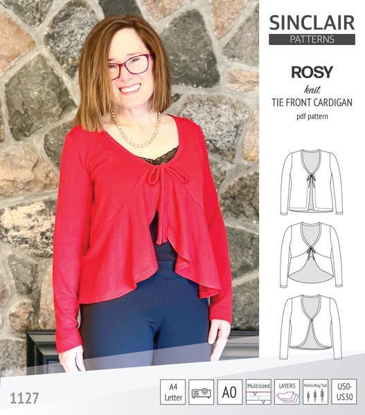 Rosy tie front or loop button knit cardigan (PDF sewing pattern ...