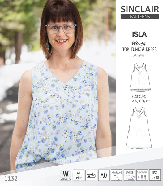 Isla V-neck sleeveless top, tunic and dress for woven and knit fabrics ...