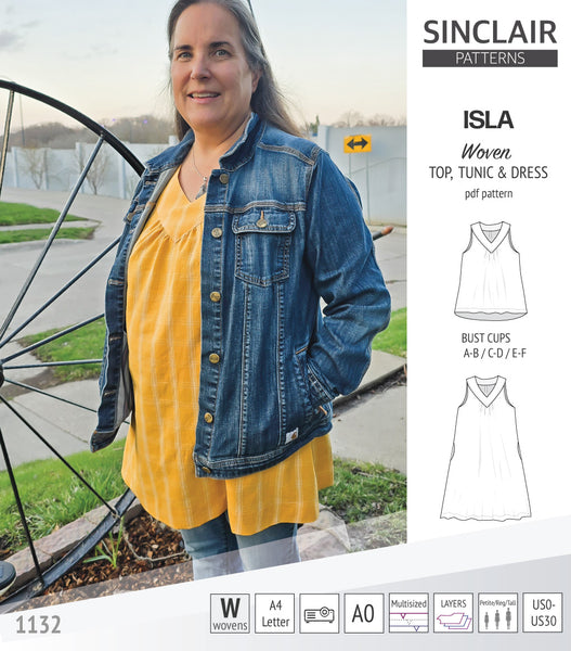 Isla V-neck sleeveless top, tunic and dress for woven and knit fabrics ...