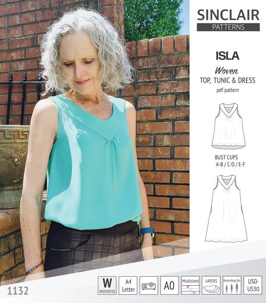 Isla V-neck sleeveless top, tunic and dress for woven and knit fabrics ...