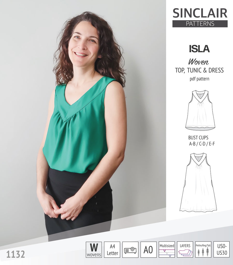 Isla V-neck sleeveless top, tunic and dress for woven and knit fabrics ...