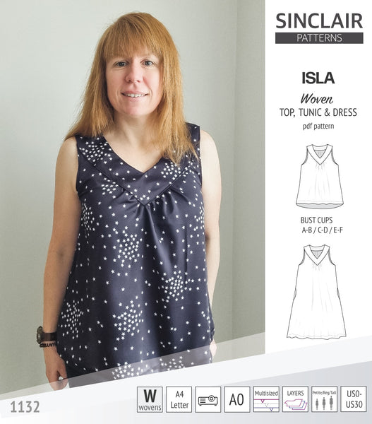 Isla V-neck sleeveless top, tunic and dress for woven and knit fabrics ...