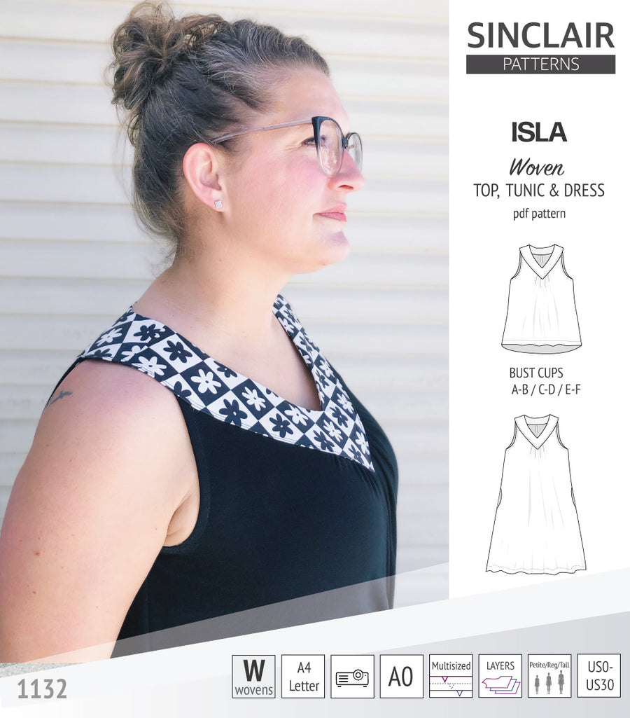 Isla V-neck sleeveless top, tunic and dress for woven and knit fabrics ...