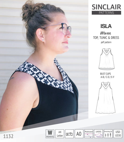 Isla V-neck sleeveless top, tunic and dress for woven and knit fabrics ...