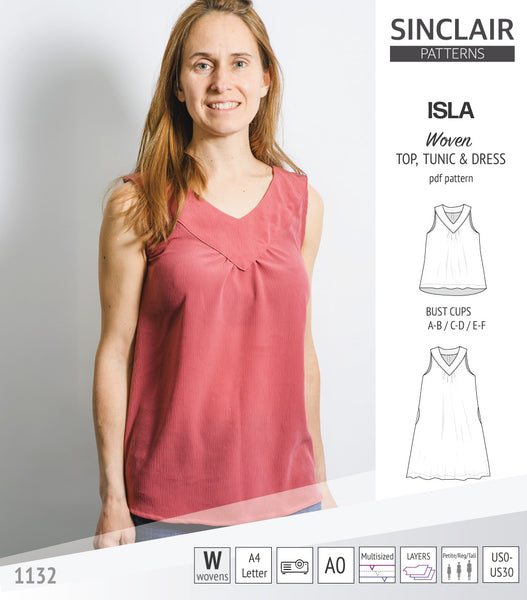 Isla V-neck sleeveless top, tunic and dress for woven and knit fabrics ...