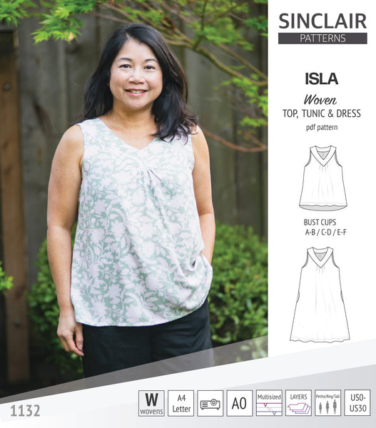 Isla V-neck sleeveless top, tunic and dress for woven and knit fabrics ...