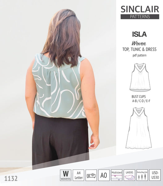 Isla V-neck sleeveless top, tunic and dress for woven and knit fabrics ...