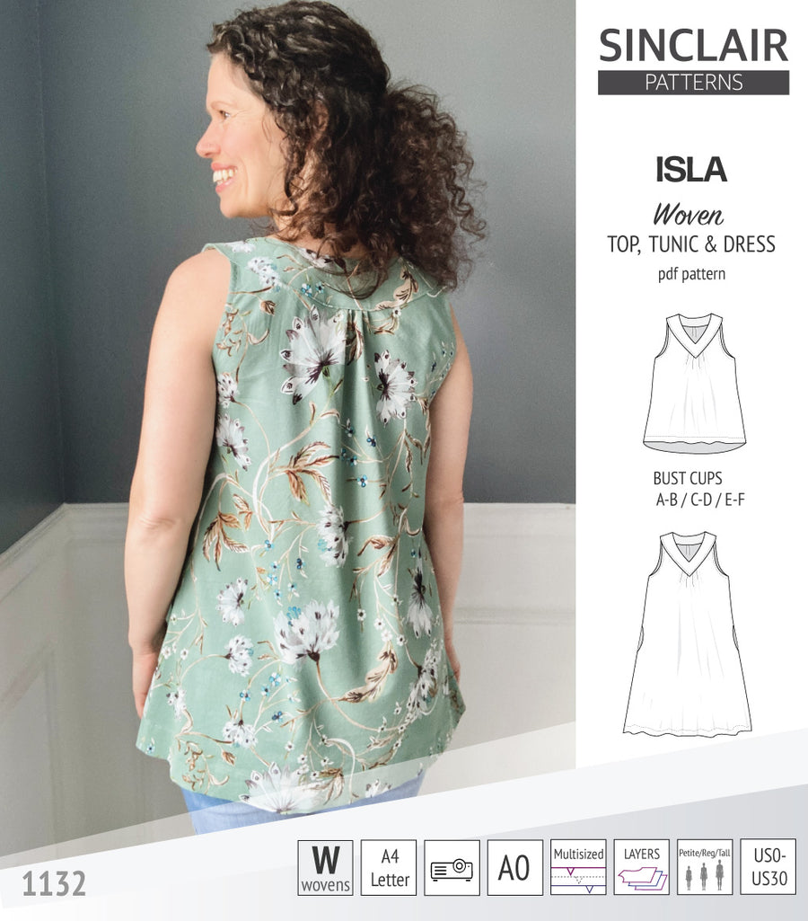Isla V-neck sleeveless top, tunic and dress for woven and knit fabrics ...