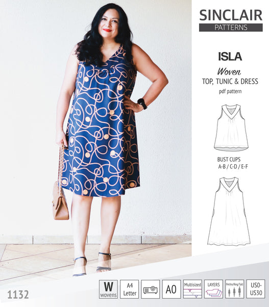 Isla V-neck sleeveless top, tunic and dress for woven and knit fabrics ...