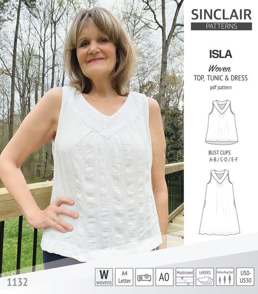 Isla V-neck sleeveless top, tunic and dress for woven and knit fabrics ...