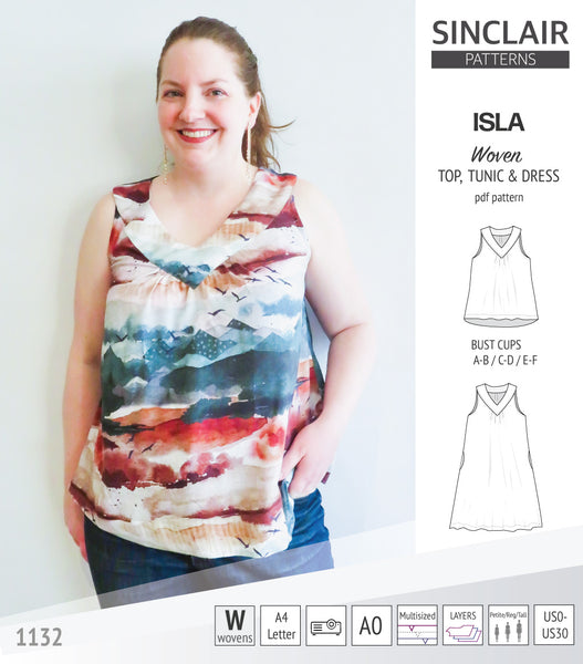 Isla V-neck sleeveless top, tunic and dress for woven and knit fabrics - Sinclair Patterns