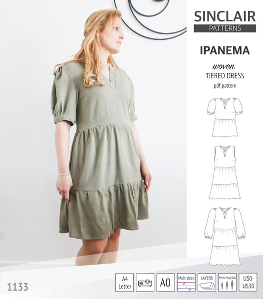 Ipanema tiered woven top and dress with a placket (PDF) - Sinclair Patterns