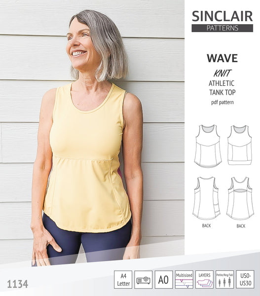 Wave fitted athletic knit tank top with waistline shaping and pockets ...