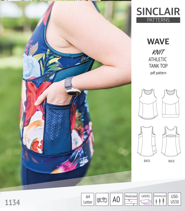 Wave fitted athletic knit tank top with waistline shaping and pockets ...