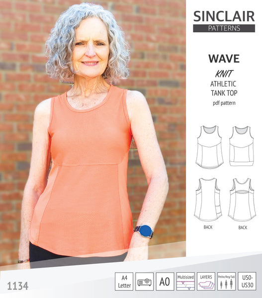 Wave fitted athletic knit tank top with waistline shaping and pockets ...