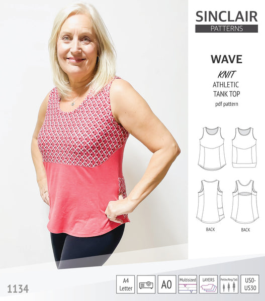 Wave fitted athletic knit tank top with waistline shaping and pockets ...