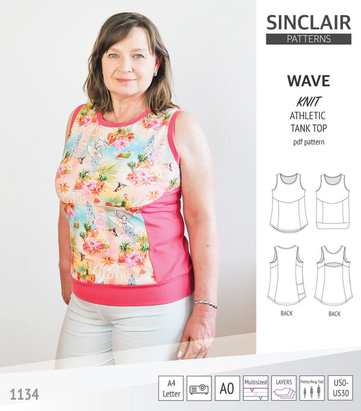 Wave fitted athletic knit tank top with waistline shaping and pockets ...