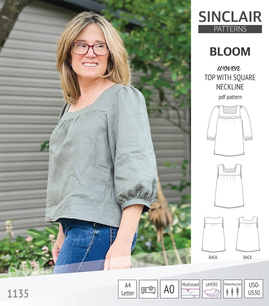 Bloom square neckline woven top with a split hem (PDF) – Sinclair Patterns