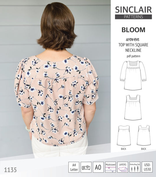 Bloom square neckline woven top with a split hem (PDF) – Sinclair Patterns