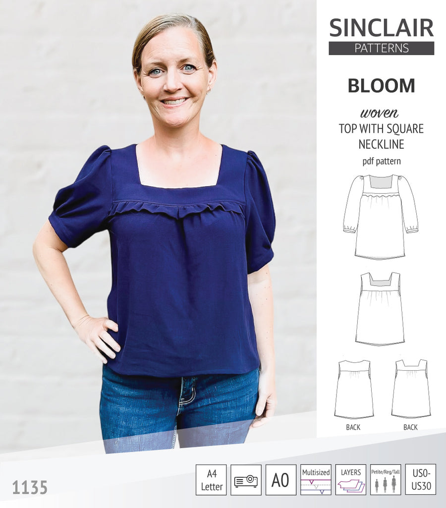 Bloom square neckline woven top with a split hem (PDF) – Sinclair Patterns