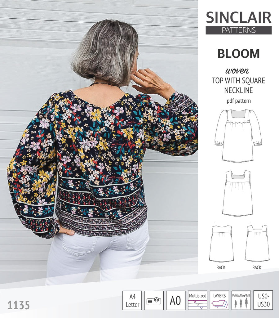 Bloom square neckline woven top with a split hem (PDF) – Sinclair Patterns