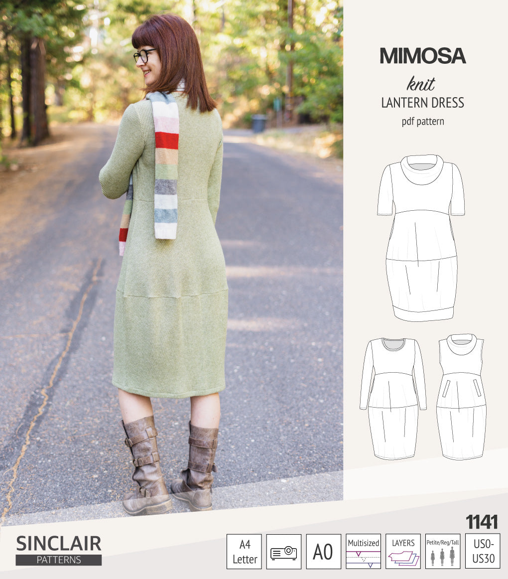 Mimosa lantern style knit dress with a cowl and pockets (PDF ...